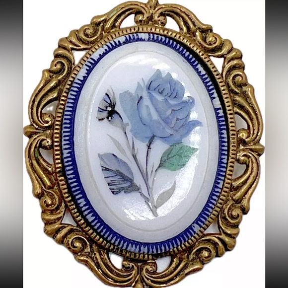 Western Germany | Jewelry | Vintage Western Germany Painted Blue Rose ...